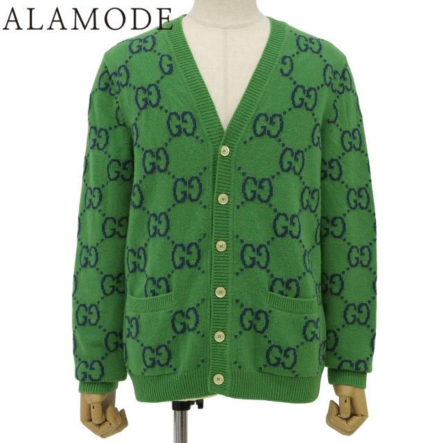 GUCCI(グッチ) GG柄カーディガン カーディガン アパレル ファッション 長袖 M ウール グリーン緑 ブルー青 674043 メンズ 40802159813【中古】【アラモード】