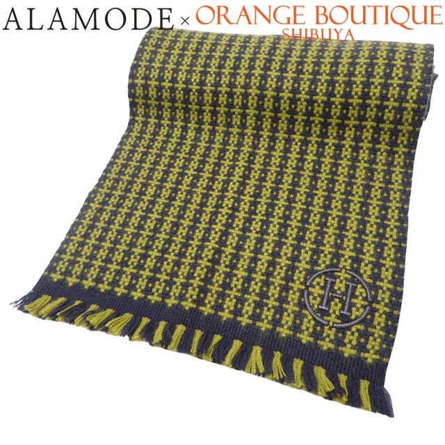 HERMES(エルメス) マフラー グラフィックH マリン シャルトルーズ イエロー黄 ネイビー紺 カシミヤ マフラー Hロゴ ファッション小物 メンズ 40802168020【中古】【アラモード】