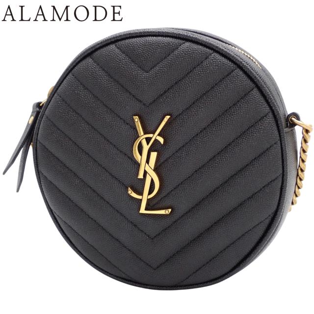 SAINT LAURENT PARIS(サンローランパリ) ヴィニル チェーンショルダーバッグ ショルダーバッグ 肩掛け 斜め掛け YSL モノグラム 丸型 レザー ブラック黒 ゴールド金具 610436 レディース 40802168143【中古】【アラモード】