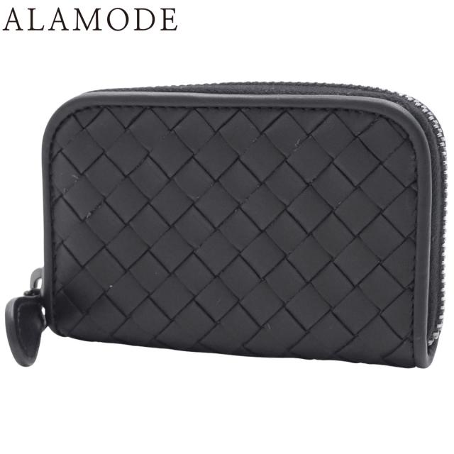 BOTTEGA VENETA(ボッテガ・ヴェネタ) イントレチャート ラウンドファスナー パース ケース カードケース ミニウォレット ミニ財布 小物 カーフ ブラック黒 ガンメタル金具 メンズ 40802165006【中古】【アラモード】