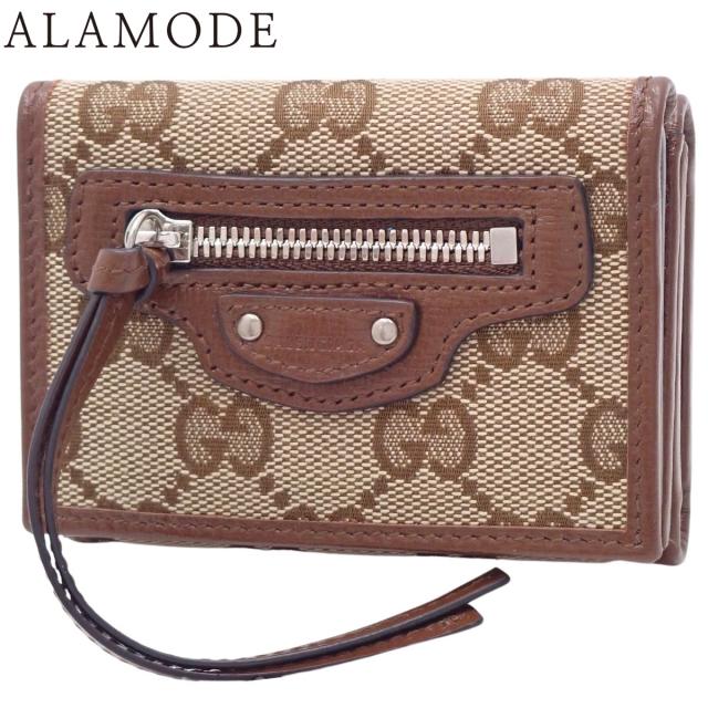 GUCCI(グッチ) GGキャンバス ザ ハッカー プロジェクト ネオ クラシック ウォレット コンパクトウォレット BALENCIAGA バレンシアガコラボ 三つ折り GGキャンバス レザー ベージュ ブラウン茶 シルバー金具 681708 レディース 40802165030【中古】【アラモード】