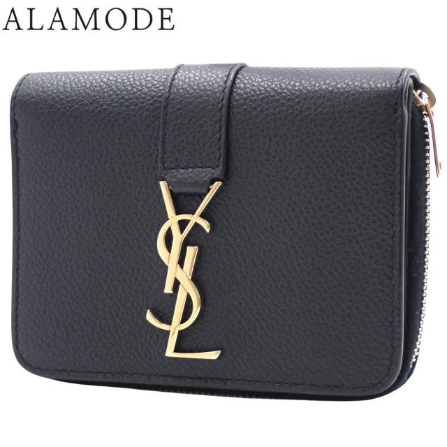 SAINT LAURENT PARIS(サンローランパリ) YSLライン ラージ ジップウォレット コンパクトウォレット 二つ折り 2つ折り 小物 グレインレザー ブラック黒 ゴールド金具 670285B680J1000 レディース 40802165033【中古】【アラモード】