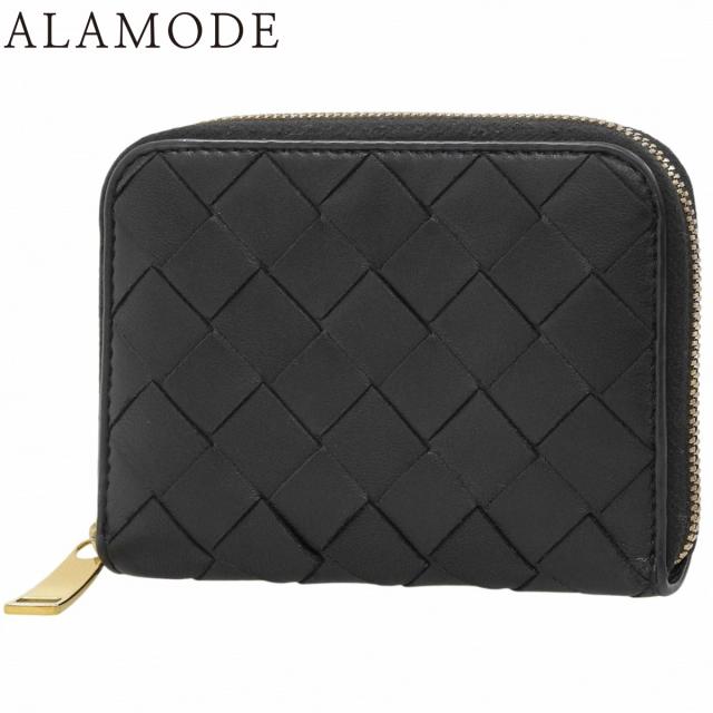 BOTTEGA VENETA(ボッテガ・ヴェネタ) イントレチャート ラウンドファスナー パース ケース カードケース ミニ財布 コンパクトウォレット ラムスキン ブラック黒 ゴールド金具 600874 ユニセックス 40802163501【中古】【アラモード】