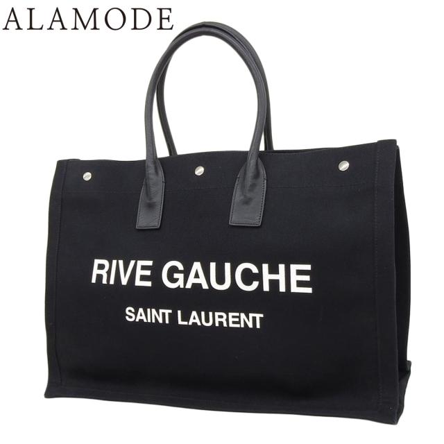 SAINT LAURENT PARIS(サンローランパリ) リヴゴーシュ トート トートバッグ 肩掛け ショルダー RIVE GAUCHE コットン レザー ブラック黒 シルバー金具 GNR509415 レディース 40802161081【中古】【アラモード】