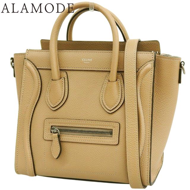 CELINE(セリーヌ) ラゲージ ナノショッパー ハンドバッグ 2WAY ショルダー 肩掛け トート ドラムドカーフスキン デューン ベージュ マットシルバー金具 189243DRU.03UN レディース 40802163138【中古】【アラモード】