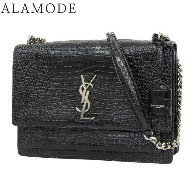 SAINT LAURENT PARIS(サンローランパリ) サンセット ミディアム ショルダーバッグ 2way 肩掛け 斜め掛け チェーン クロコ型押し クロコダイルエンボスレザー ブラック黒 シルバー金具 498779 レディース 40802164006【中古】【アラモード】