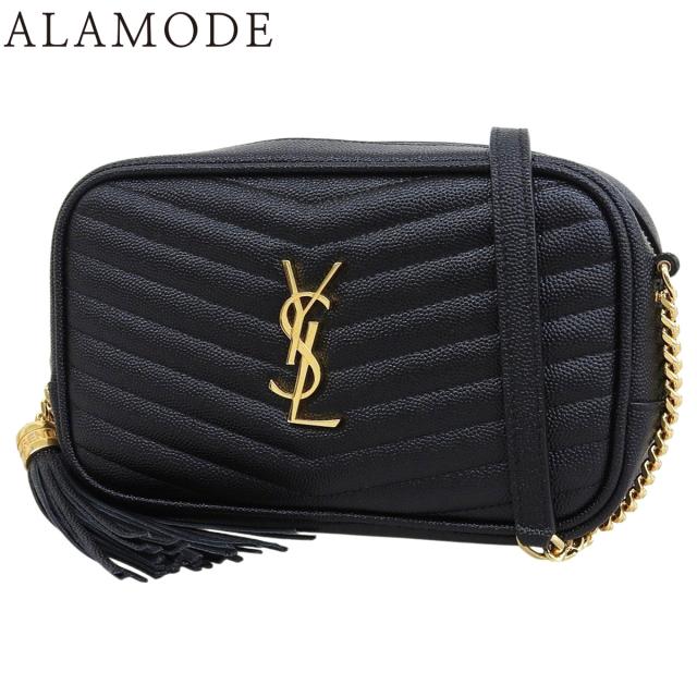 SAINT LAURENT PARIS(サンローランパリ) ルー ミニ バッグ ショルダーバッグ YSLロゴ 肩掛け 斜め掛け Vステッチ フリンジ レザー ブラック黒 ゴールド金具 618057 レディース 40802164050【中古】【アラモード】