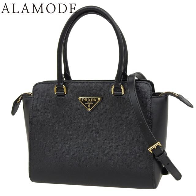 PRADA(プラダ) ハンドバッグ 2way ショルダー 肩掛け 斜め掛け トライアングルロゴ サフィアーノレザー ブラック黒 ゴールド金具 レディース 40802164928【中古】【アラモード】
