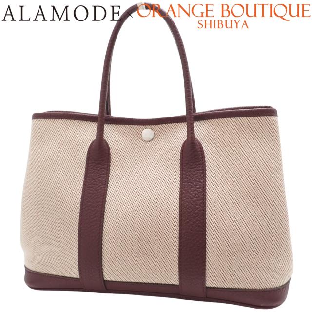 HERMES(エルメス) ガーデンパーティTPM ルージュアッシュ アイボリー レッド赤 トワルアッシュ ネゴンダ パラジウム金具 シルバー金具 A刻印 トートバッグ ハンドバッグ レディース 40802168843【中古】【アラモード】