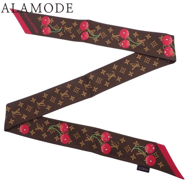 LOUIS VUITTON(ルイ・ヴィトン) モノグラム・チェリー LV × TMバンドーBB スカーフ バッグ小物 アパレル ファッション小物 村上隆 コラボ さくらんぼ シルク ブラウン茶 レッド赤 M96085 レディース 40806000165【中古】【アラモード】