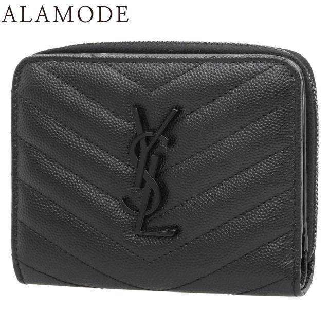 SAINT LAURENT PARIS(サンローランパリ) モノグラム コンパクト ジップアラウンド ウォレット コンパクトウォレット 二つ折り 2つ折り ロゴ Vステッチ キルティング レザー ブラック黒 ブラック金具 BND668288 レディース 40802163669【中古】【アラモード】