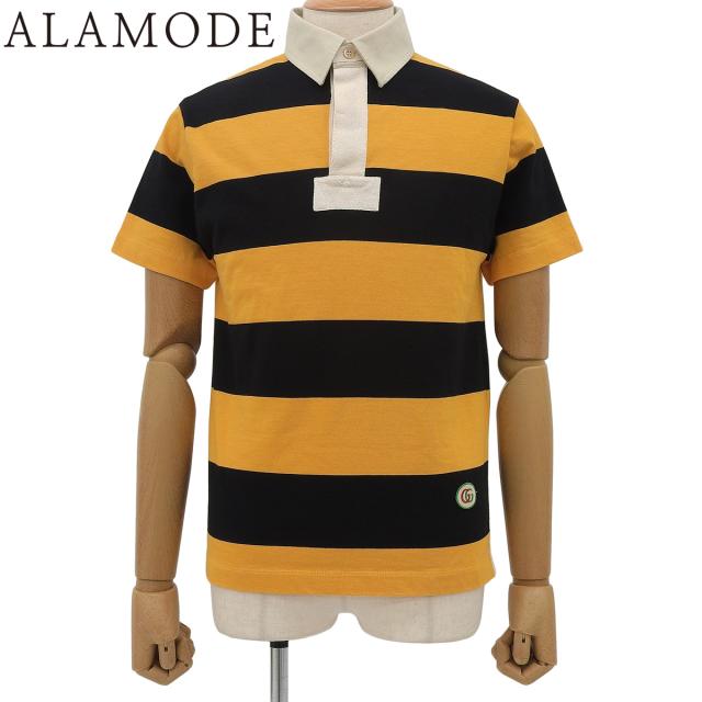 GUCCI(グッチ) ボーダー ポロシャツ ポロシャツ アパレル ファッション トップス 半袖 ラガーシャツ XS コットン イエロー黄 ブラック黒 645251 メンズ 40802164458【中古】【アラモード】