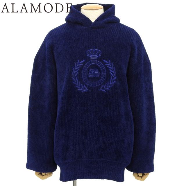 BALENCIAGA(バレンシアガ) ニット パーカー スウェット/パーカー 2020年 ロゴ刺繍 長袖 アパレル ファッション S ポリエステル ウール ナイロン ブルー青 646505 メンズ 40802165254【中古】【アラモード】