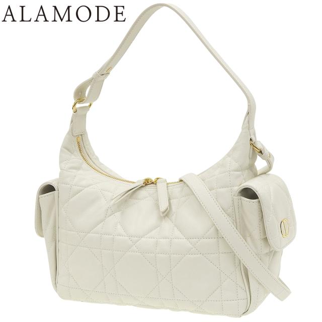 Christian Dior(クリスチャン・ディオール) カナージュ D-Dream バッグ ミディアム ハンドバッグ 2WAY 肩掛け 斜め掛け ワンショルダー  ラムスキン ラテホワイト ホワイト白 ゴールド金具 M6323UUVB_M030 レディース 40802159238【中古】【アラモード】