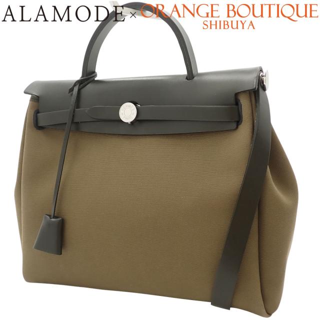 HERMES(エルメス) エールバッグジップPM カーキ ブラック黒 トワルオフィシエ カーフ パラジウム金具 シルバー金具 D刻印 ショルダーバッグ 2WAY 肩掛け ハンドバッグ レディース 40802168598【中古】【アラモード】