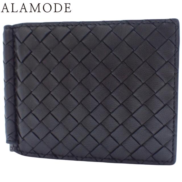 BOTTEGA VENETA(ボッテガ・ヴェネタ) イントレチャート マネークリップ付き二つ折りウォレット コンパクトウォレット 2つ折り財布 二つ折り カードケース 小物 レザー ブラック黒 ガンメタル金具 メンズ 40802168890【中古】【アラモード】