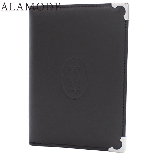 CARTIER(カルティエ) マスト ドゥ カルティエ カボション カードケース カードケース/パスケース 小物 2つ折り 二つ折り カードホルダー パスケース 名刺入れ レザー ブラック黒 シルバー金具 L3000593 ユニセックス 40802168951【中古】【アラモード】