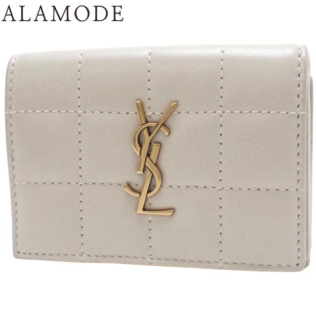 SAINT LAURENT PARIS(サンローランパリ) カサンドラ マトラッセ 3つ折りウォレット コンパクトウォレット 小物 三つ折り 財布 レザー ライトグレー ゴールド金具 787557 レディース 40802170128【中古】【アラモード】