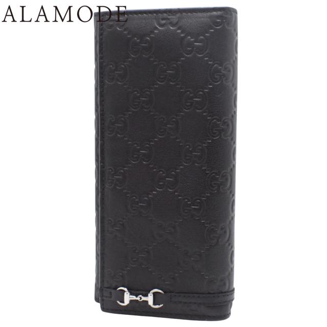 GUCCI(グッチ) グッチシマ 二つ折り長財布 ロングウォレット ホースビット 2つ折り 小物 グッチシマレザー ブラック黒 シルバー金具 245775 レディース 40802165813【中古】【アラモード】