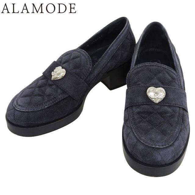 CHANEL(シャネル) マトラッセ ココマークハートローファー フラットシューズ/ローファー アパレル 靴 くつ シューズ 厚底 38C スウェード/スエード ネイビー紺 グレー シルバー金具 G39697 レディース 40802161349【中古】【アラモード】