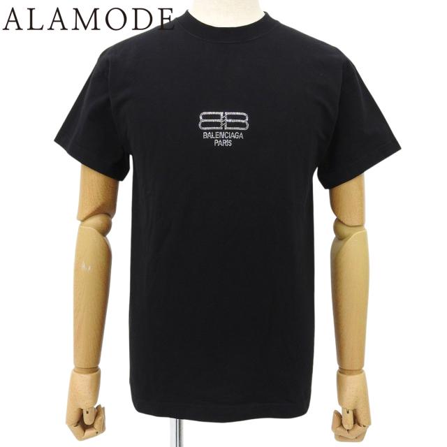 BALENCIAGA(バレンシアガ) BBロゴ Tシャツ Tシャツ 2022年 アパレル ファッション 半袖 クルーネック ラインストーン XS コットン ブラック黒 ユニセックス 40802164176【中古】【アラモード】