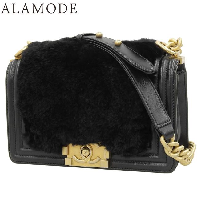 CHANEL(シャネル) ボーイシャネル スモール チェーンショルダー ショルダーバッグ 肩掛け 斜め掛け レザー フェイクファー ブラック黒 マットゴールド金具 レディース 40802164561【中古】【アラモード】