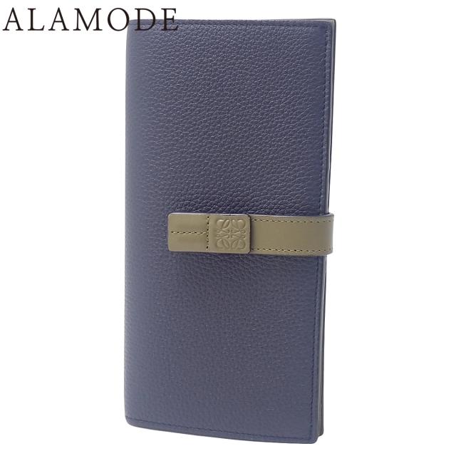LOEWE(ロエベ) バーティカルウォレット ロングウォレット 二つ折り 2つ折り 財布 小物 アナグラム ソフトグレインカーフ ネイビー紺 カーキ シルバー金具 C660S40X02 レディース 40802165036【中古】【アラモード】