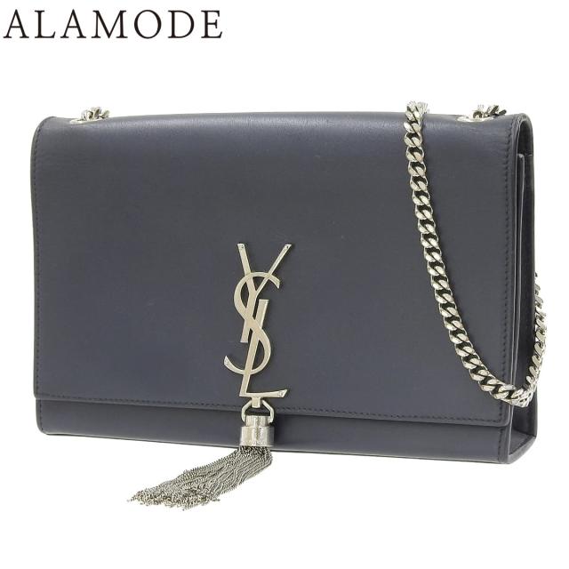 SAINT LAURENT PARIS(サンローランパリ) ケイト タッセル ミディアム ショルダーバッグ モノグラム チェーンショルダー 肩掛け 斜め掛け カーフ ネイビー紺 シルバー金具 354119 レディース 40802165641【中古】【アラモード】