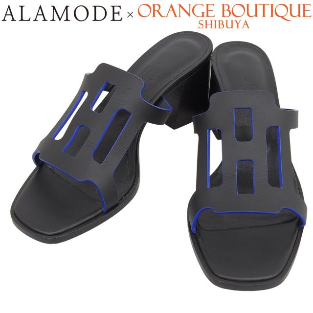 HERMES(エルメス) イジ— 60 サンダル ブラック黒 ブルー青 レザー サンダル/ミュール アパレル ファッション 靴 シューズ ヒール レディース 40802161233【中古】【アラモード】