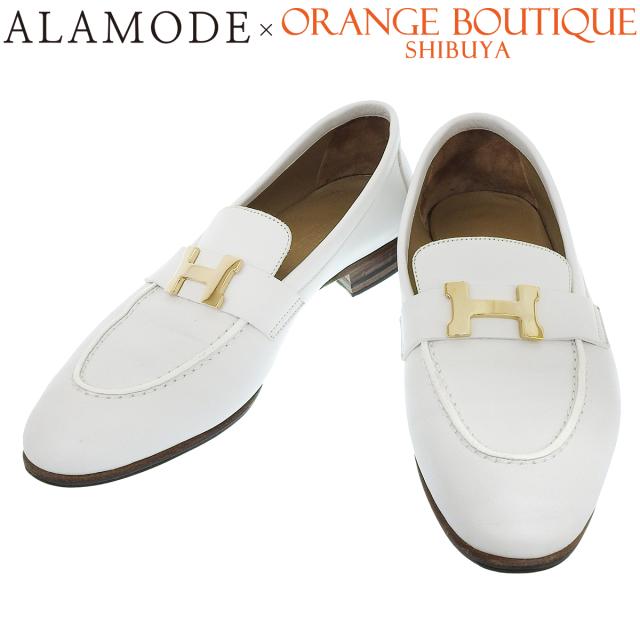 HERMES(エルメス) モカシン パリ ホワイト白 レザー ゴールド金具 フラットシューズ/ローファー アパレル ファッション 革靴 くつ シューズ レディース 40802163313【中古】【アラモード】