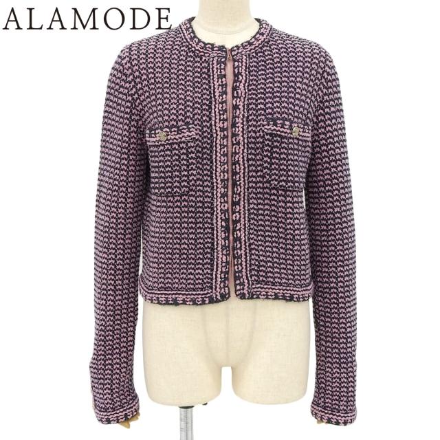 CHANEL(シャネル) ココボタン ツイードジャケット ジャケット P70 アパレル ファッション ノーカラー 34 カシミヤ コットン ピンク ネイビー紺 レディース 40802166191【中古】【アラモード】