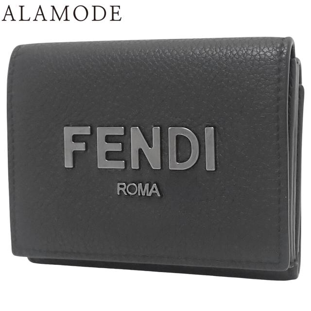 FENDI(フェンディ) ロゴ 三つ折り財布 コンパクトウォレット 3つ折り 小物 レザー ブラック黒 ガンメタル金具 7Ｍ0280 ユニセックス 40802169975【中古】【アラモード】