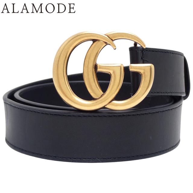 GUCCI(グッチ) ダブルG バックル ベルト ベルト アパレル ファッション小物 75･30 レザー ブラック黒 ゴールド金具 414516 レディース 40802171448【中古】【アラモード】