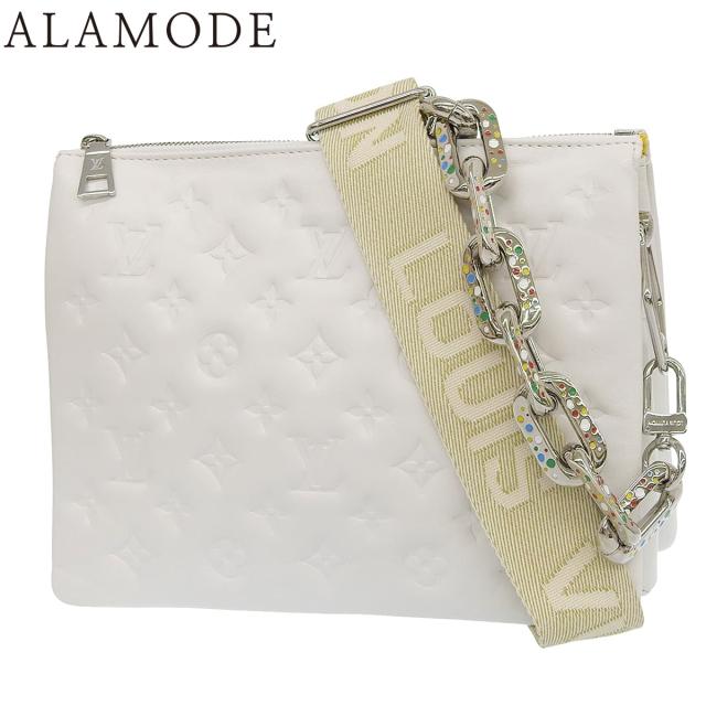 LOUIS VUITTON(ルイ・ヴィトン) LV x YK クッサンPM ショルダーバッグ トート 肩掛け 斜め掛け クラッチ 草間彌生 コラボ 水玉 ドット マルチカラー ラムレザー ホワイト白 イエロー黄 シルバー金具 M21619 レディース 40802161717【中古】【アラモード】