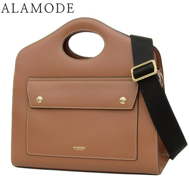 BURBERRY(バーバリー) ミディアム トップステッチ ポケットバッグ ハンドバッグ 2WAY ショルダー 肩掛け レザー ブラウン茶 ゴールド金具 80367451 レディース 40802169317【中古】【アラモード】