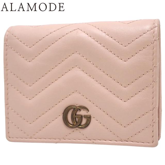 GUCCI(グッチ) GGマーモント コンパクトウォレット 2つ折り 二つ折り 小物 ダブルG レザー ベージュ ピンク ゴールド金具 466492 レディース 40802170008【中古】【アラモード】