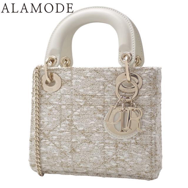Christian Dior(クリスチャン・ディオール) カナージュ Dior Or Lady Dior バッグ ミニ ハンドバッグ カプセルコレクション 2WAY ショルダー 肩掛け 斜め掛け カナージュツイード カーフスキン ホワイト白 シャンパンゴールド金具 M0505ODIO_M01E 40802171131【アラモード】