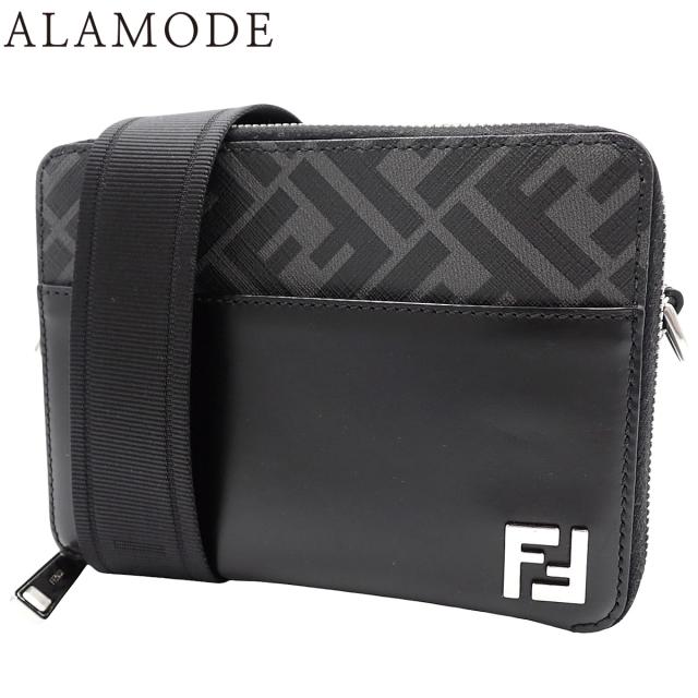 FENDI(フェンディ) カメラバッグ ショルダーバッグ 肩掛け 斜め掛け ズッカ柄 レザー ブラック黒 グレー シルバー金具 7M0357 メンズ 40802169731【中古】【アラモード】