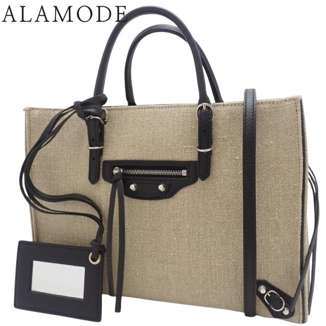 BALENCIAGA(バレンシアガ) ペーパーミニ A6 ハンドバッグ 2way ショルダー 斜め掛け 肩掛け キャンバス レザー ベージュ ブラック黒 シルバー金具 370926 レディース 40802169866【中古】【アラモード】