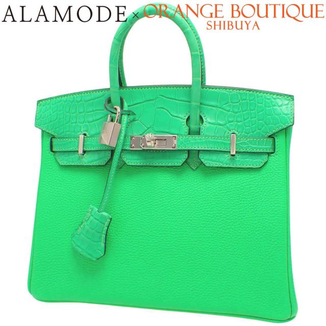 【未使用】HERMES(エルメス) バーキン25 タッチ ヴェールコミック 黄緑 トゴ アリゲーターマット クロコダイル パラジウム金具 シルバー金具 B刻印 ハンドバッグ トートバッグ レディース 40802173176【アラモード】