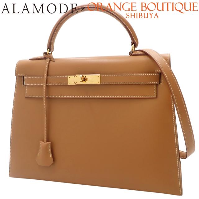 HERMES(エルメス) ケリー32(外縫い) ゴールド ブラウン茶 ボックスカーフ ゴールド金具 〇Y刻印 ハンドバッグ 2WAY ショルダー 肩掛け レディース 40802173200【アラモード】