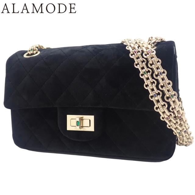 CHANEL(シャネル) 2.55 チェーンショルダーバッグ ショルダーバッグ 肩掛け ベルベット ブラック黒 シャンパンゴールド金具 レディース 40806000197【中古】【アラモード】