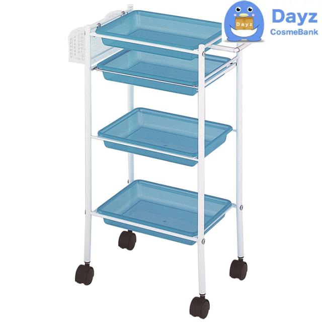 C-305 トレーワゴン　クリアブルー　キャスター付き ドライヤーホルダー兼取手付き　｜　サロンワゴン　｜　メーカー直送品 納期要確認 / キャンセル・返品不可商品　｜　RB