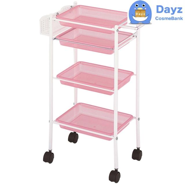 C-305 トレーワゴン　クリアピンク　キャスター付き ドライヤーホルダー兼取手付き　｜　サロンワゴン　｜　メーカー直送品 納期要確認 / キャンセル・返品不可商品　｜　RB