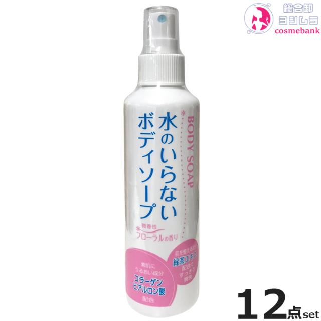 【１２本セット・送料無料！一部地域対象外】水のいらないボディソープ 200mL｜プッシュ式・介護・災害・病気・ケガなどで入浴出来ないときに便利・日本製