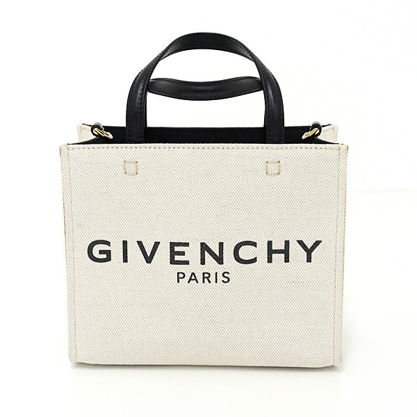 GIVENCHY ジバンシィ Gトート ミニ ベージュ/ブラック リネン＆コットン/カーフ ショルダー 3WAY 未使用品
