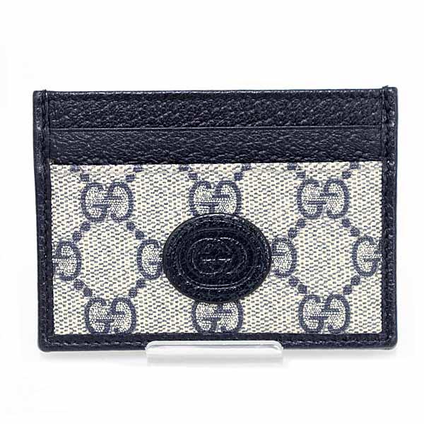 グッチ GUCCI インターロッキングG カードケース 名刺入れ GGスプリームキャンバス 673002 ベージュ ネイビー 未使用品