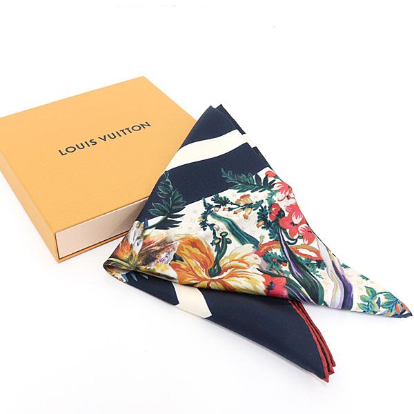 ルイヴィトン カレ70・LV ブーケ スカーフ ネイビー/マルチカラー シルク100％ フラワー モノグラム Sランク【中古】 ルイヴィトン カレ70・LV ブーケ スカーフ ネイビー/マルチカラー