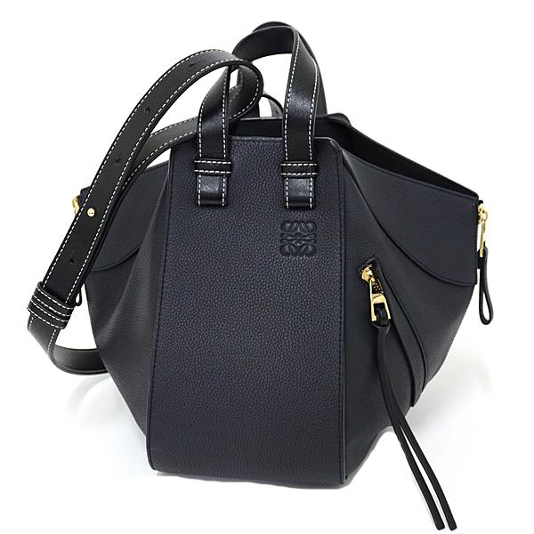 ロエベ LOEWE ハンモックバッグ スモール カーフ 3WAY ハンドバッグ ショルダーバッグ アナグラム ネイビー 【中古】Aランク