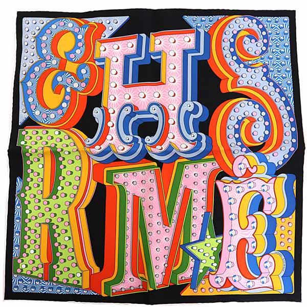 エルメス HERMES ガヴロッシュ エレクトリック スカーフ カレ 45 ディミトリ・リバルトチェンコ ノワール オレンジ マルチカラー 【中古】S